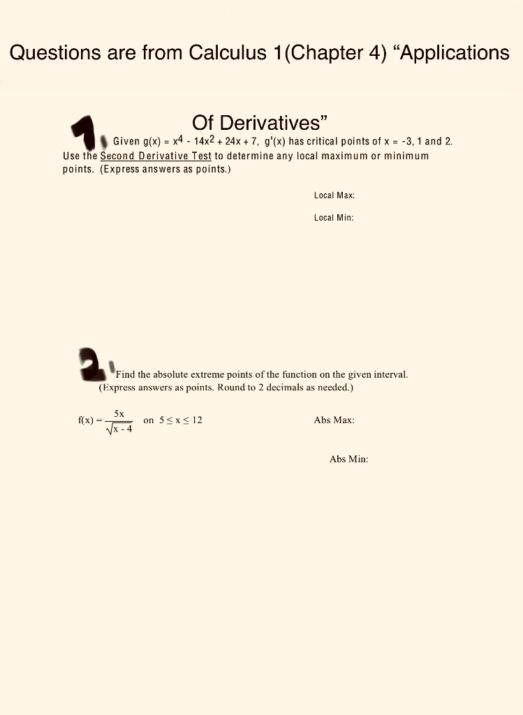 Solved Questions are from Calculus 1(Chapter 4) | Chegg.com