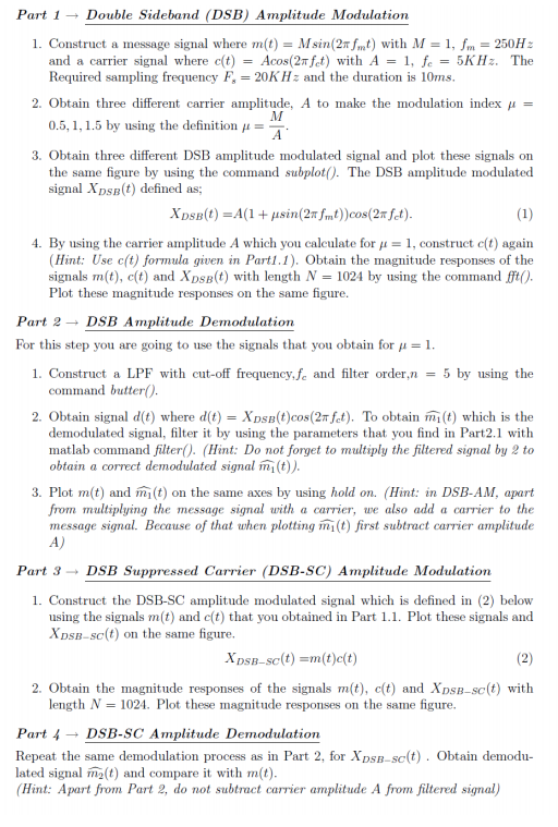 Solved Part 1 Double Sideband Dsb Amplitude Modulation