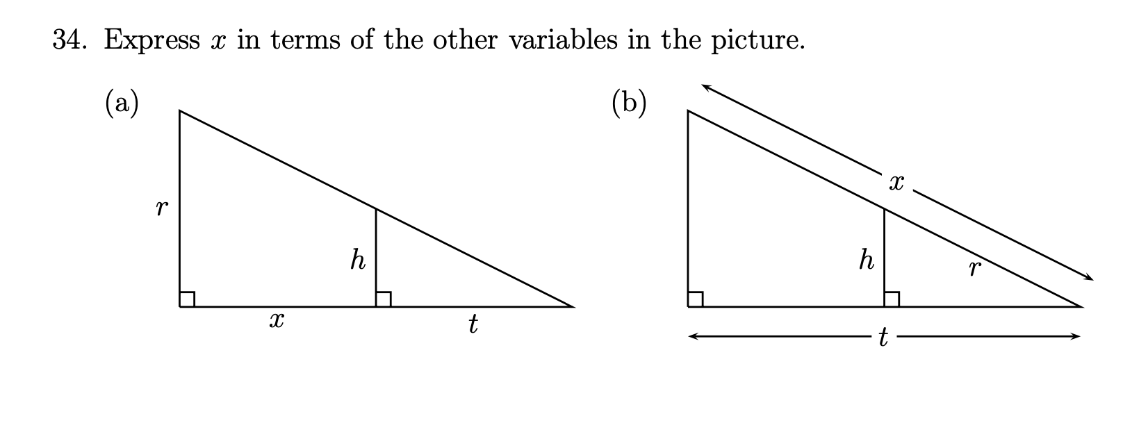 Solved Express x ﻿in terms of the other variables in the | Chegg.com