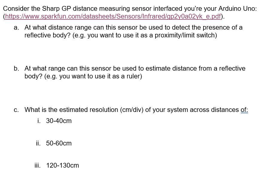 Consider the Sharp GP distance measuring sensor | Chegg.com