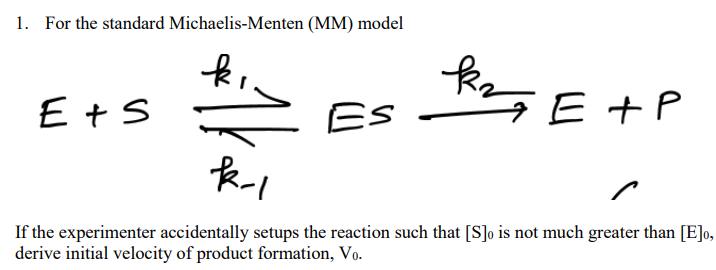 Solved 1. For the standard Michaelis-Menten (MM) model f the | Chegg.com