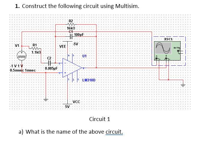 Solved 1. Construct the following circuit using Multisim. R2 | Chegg.com