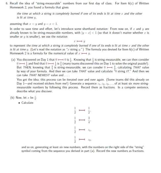 Solved 6. Recall the idea of "string-measurable" numbers | Chegg.com