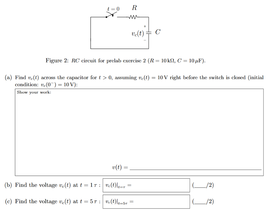 Solved T 0 R Figure 1 Rc Circuit For Prelab Exercise 1