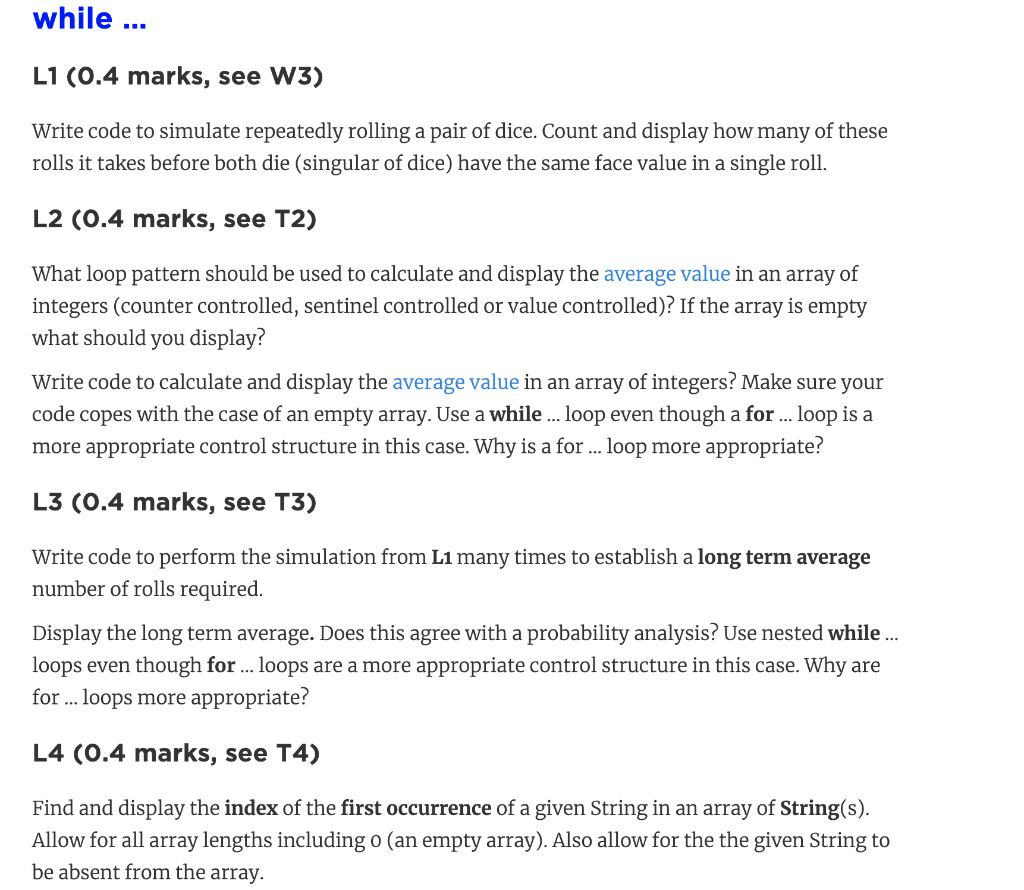 Solved while ... L1 (0.4 marks, see W3) Write code to | Chegg.com