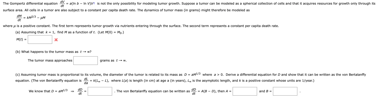 Solved The Gompertz differential equation av = a(In b - In | Chegg.com