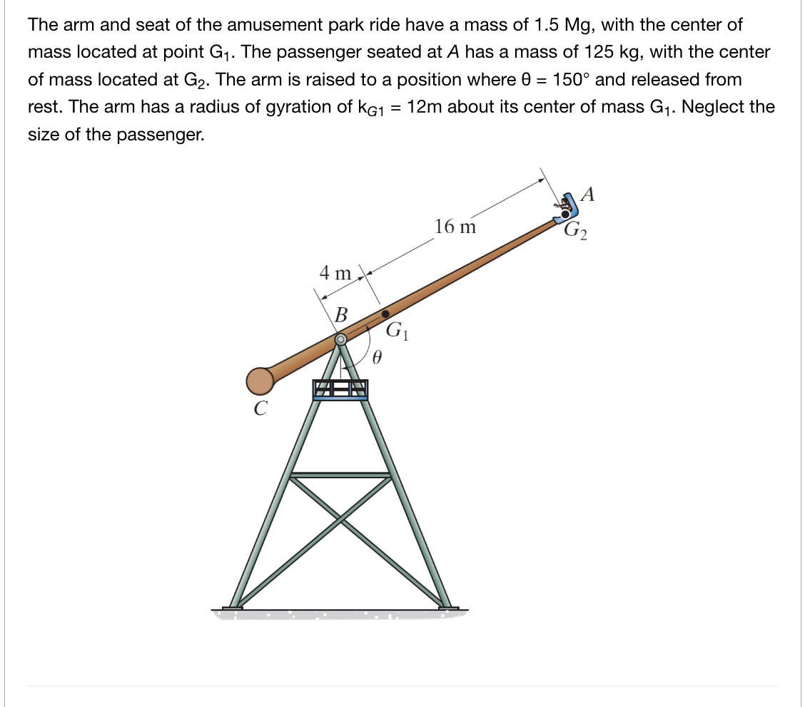 Solved The arm and seat of the amusement park ride have a | Chegg.com