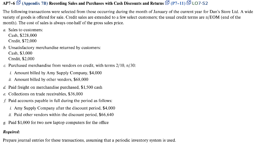 Solved AP7-6 [너 (Appendix 7B) Recording Sales and Purchases | Chegg.com