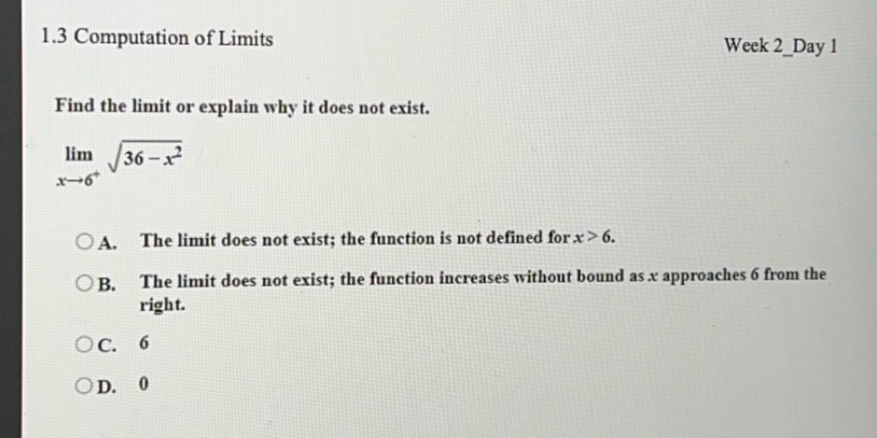 Solved Find the limit or explain why it does not | Chegg.com