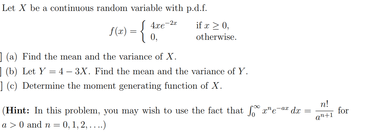 Solved Let X be a continuous random variable with p.d.f. | Chegg.com