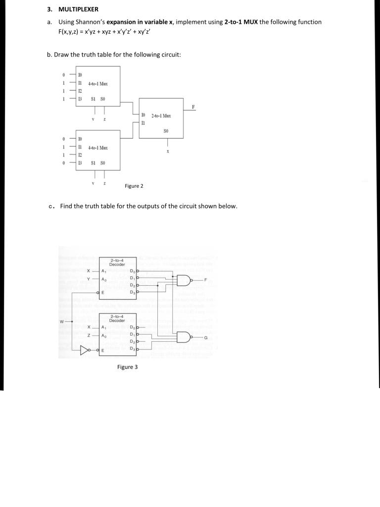 3. MULTIPLEXER a. Using Shannon's expansion in | Chegg.com