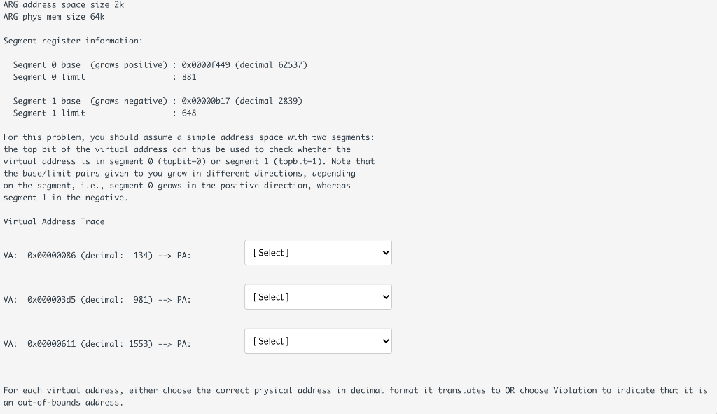 ARG address space size 2k ARG phys mem size 64k | Chegg.com