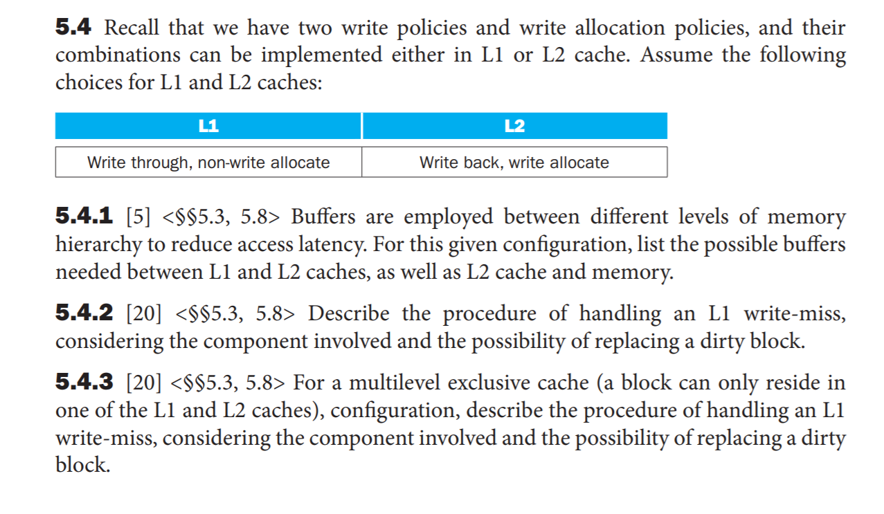 Solved 5.4 Recall that we have two write policies and write | Chegg.com