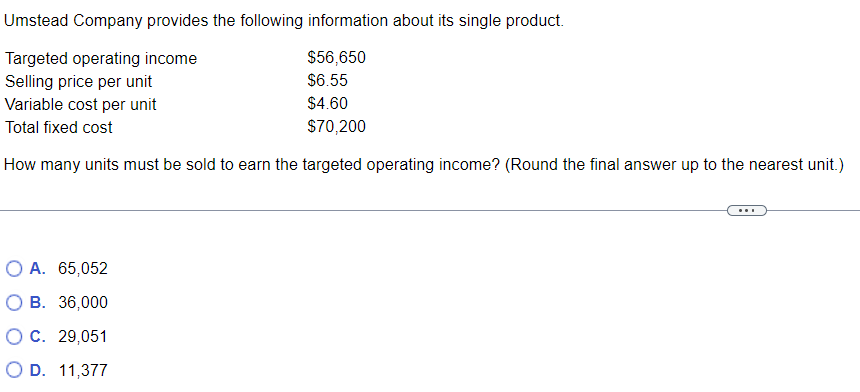 Solved Umstead Company provides the following information | Chegg.com