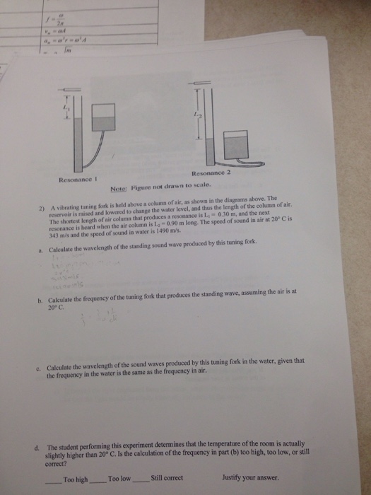 Solved A vibrating tuning fork is held above a column of | Chegg.com