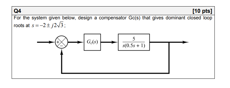 Solved Q4 [10 pts] For the system given below, design a | Chegg.com