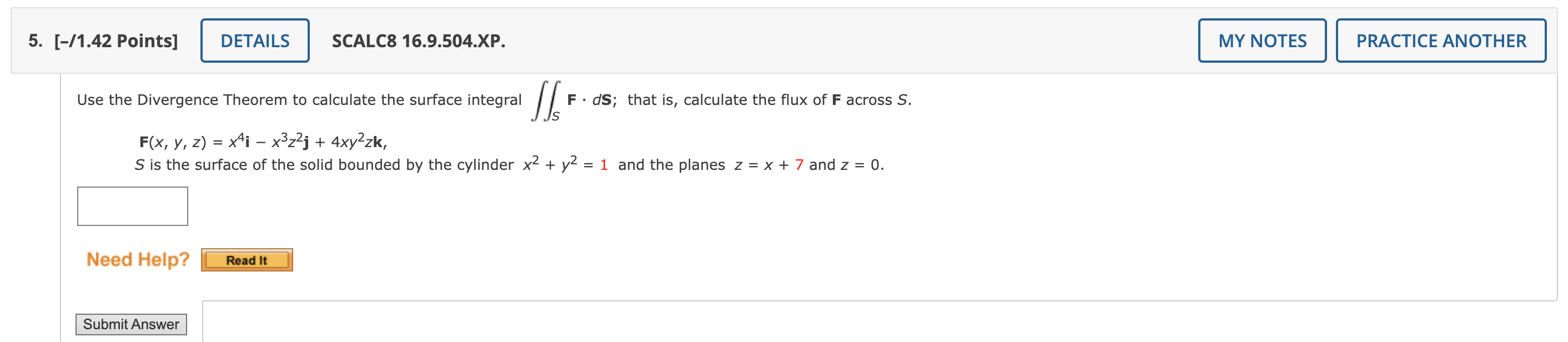 Solved 1.42 Points] SCALC8 16.9.504.XP. Use the Divergence | Chegg.com