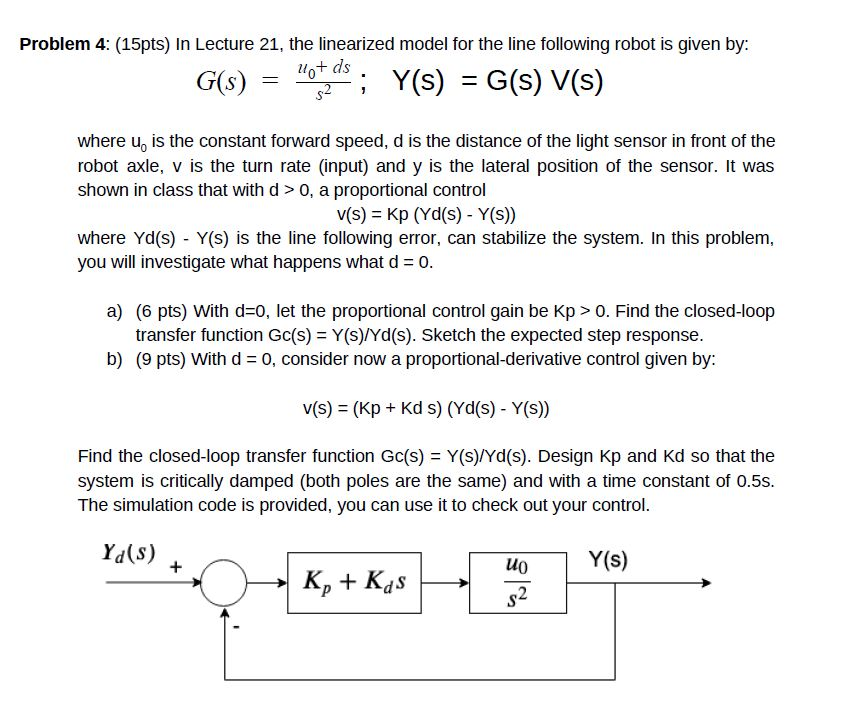 Problem 4: (15pts) In Lecture 21, the linearized | Chegg.com
