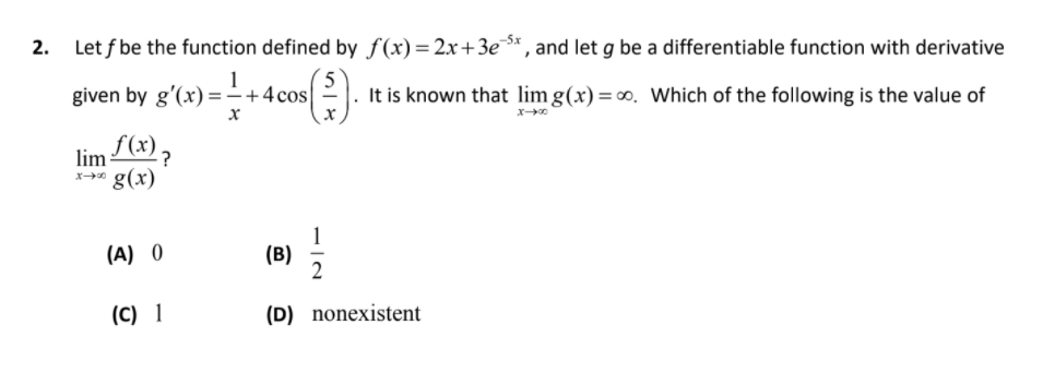 Solved Let f be the function defined by f(x) = 2x+3e-S*, and | Chegg.com