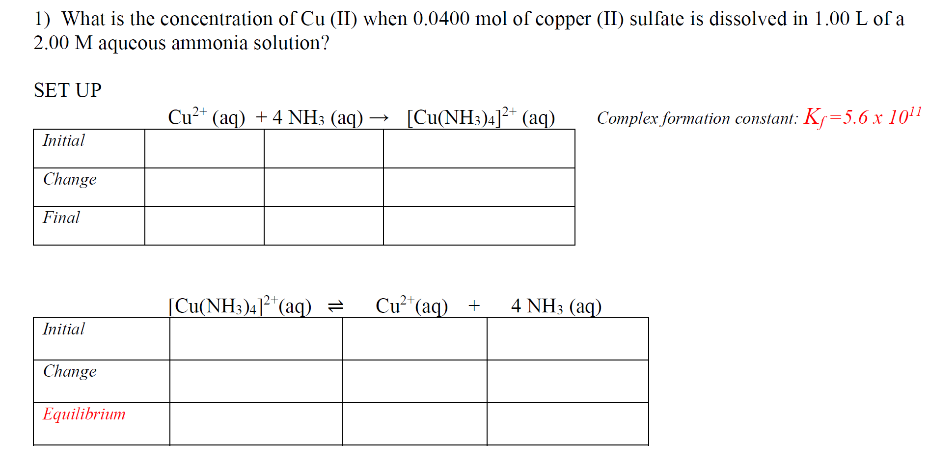 Solved 1) What is the concentration of Cu (II) when 0.0400 | Chegg.com