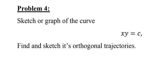 Solved Problem 4: Sketch or graph of the curve xy=c, Find | Chegg.com