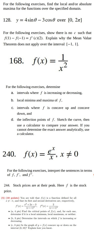 Solved For the following exercises, find the local and/or | Chegg.com