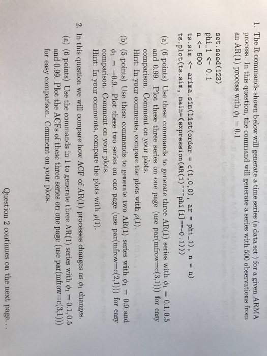 Solved 1. The R commands shown below will generate a time | Chegg.com