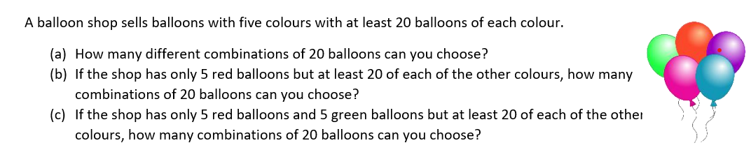 Solved A balloon shop sells balloons with five colours with | Chegg.com