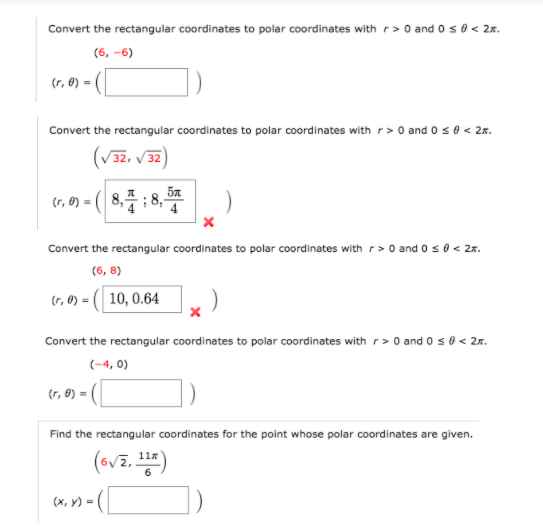Solved Convert The Rectangular Coordinates To Polar 0720