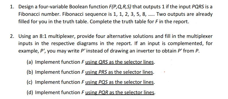 Solved 1. Design a four-variable Boolean function F(P,Q,R,S) | Chegg.com