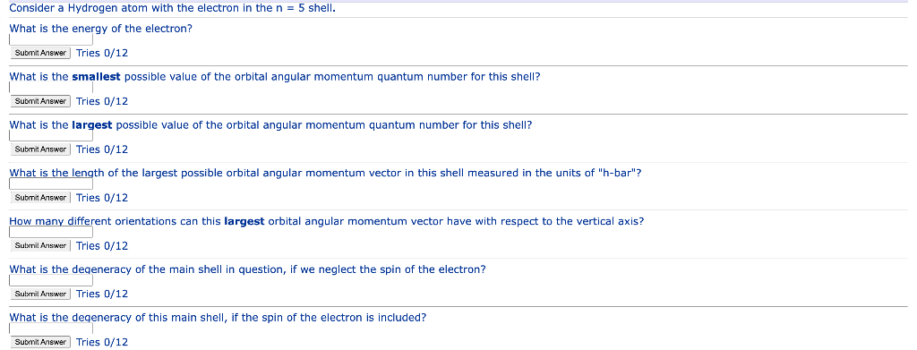Solved Consider a Hydrogen atom with the electron in the n=5 | Chegg.com