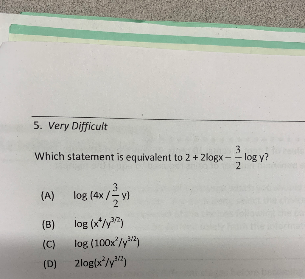 Solved 5. Very Difficult Which statement is equivalent to | Chegg.com
