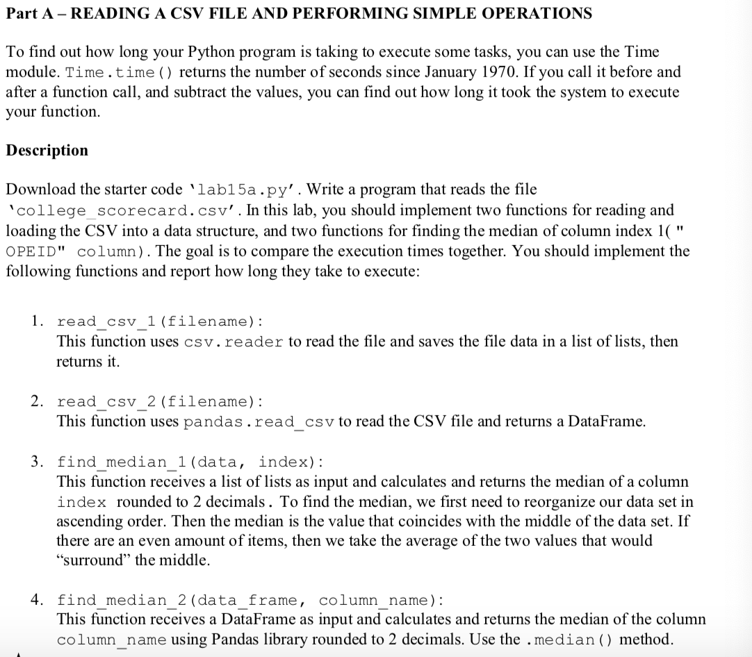 Part A - READING A CSV FILE AND PERFORMING SIMPLE | Chegg.com