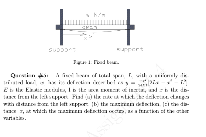 Solved Figure 1: Fixed beam. Question #5: A fixed beam of | Chegg.com