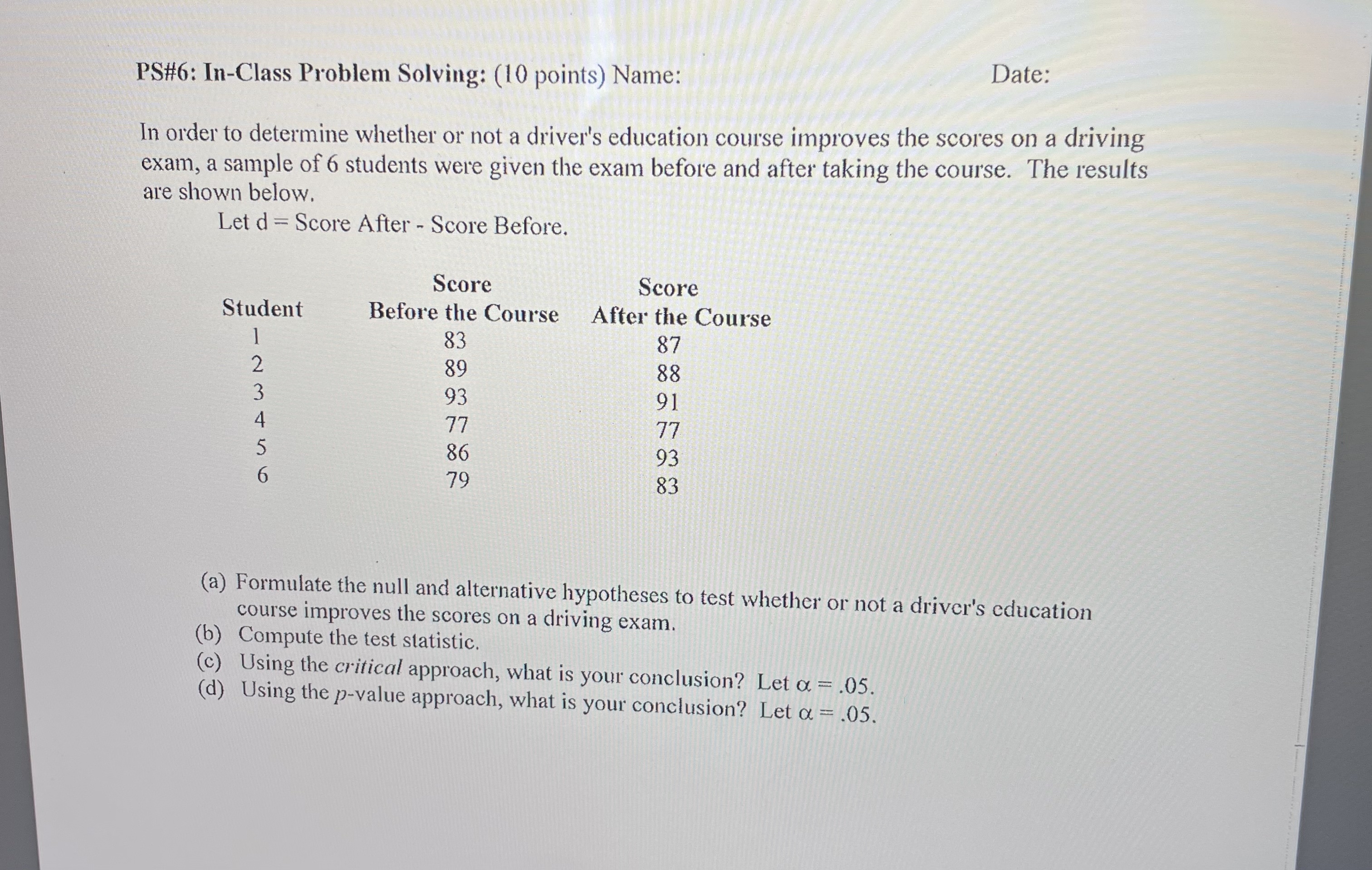 Solved PS\#6: In-Class Problem Solving: (10 points) Name: | Chegg.com