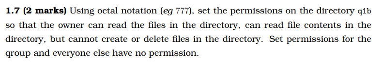 Solved 1.7 (2 marks) Using octal notation (eg 777), set the | Chegg.com