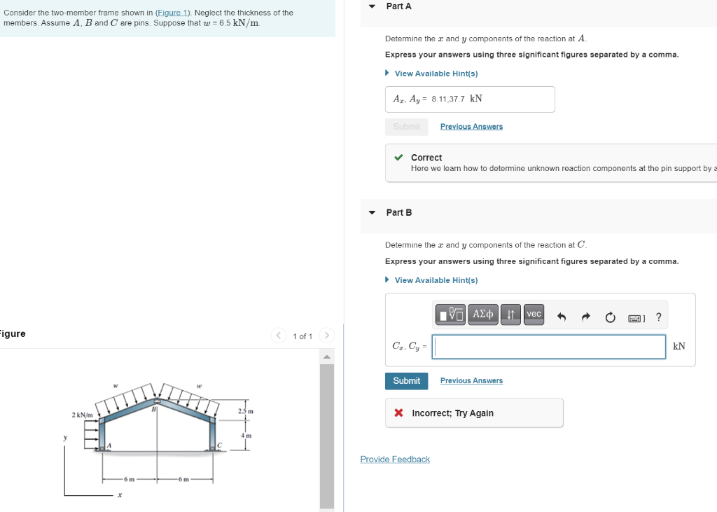 Solved Consider the two-member frame shown in (Figure 1). | Chegg.com