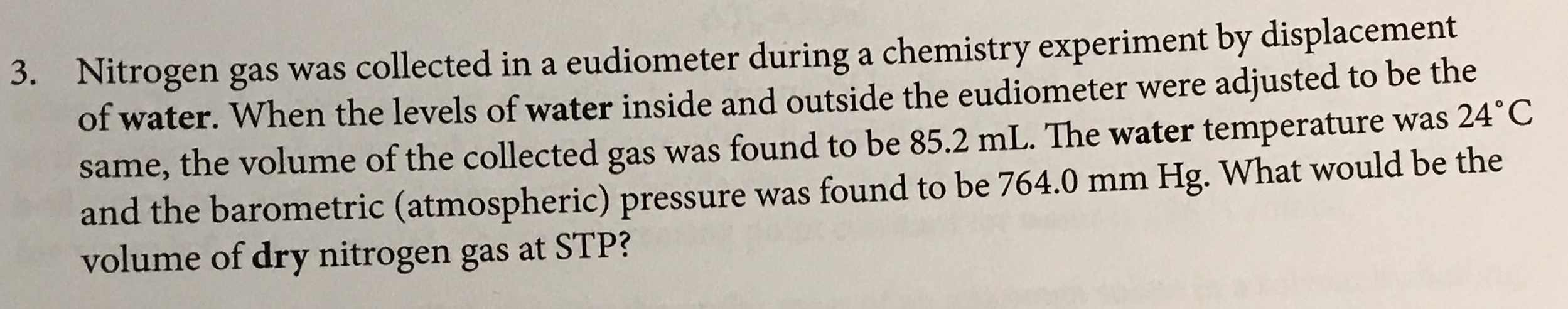 Solved 3. Nitrogen gas was collected in a eudiometer during | Chegg.com