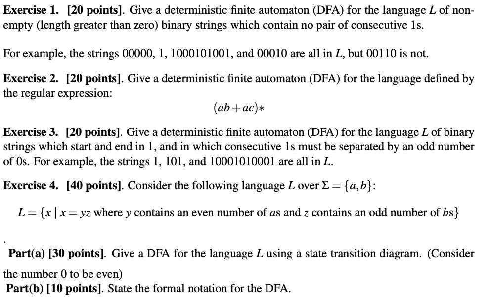 Solved Exercise 1. [20 points]. Give a deterministic finite | Chegg.com