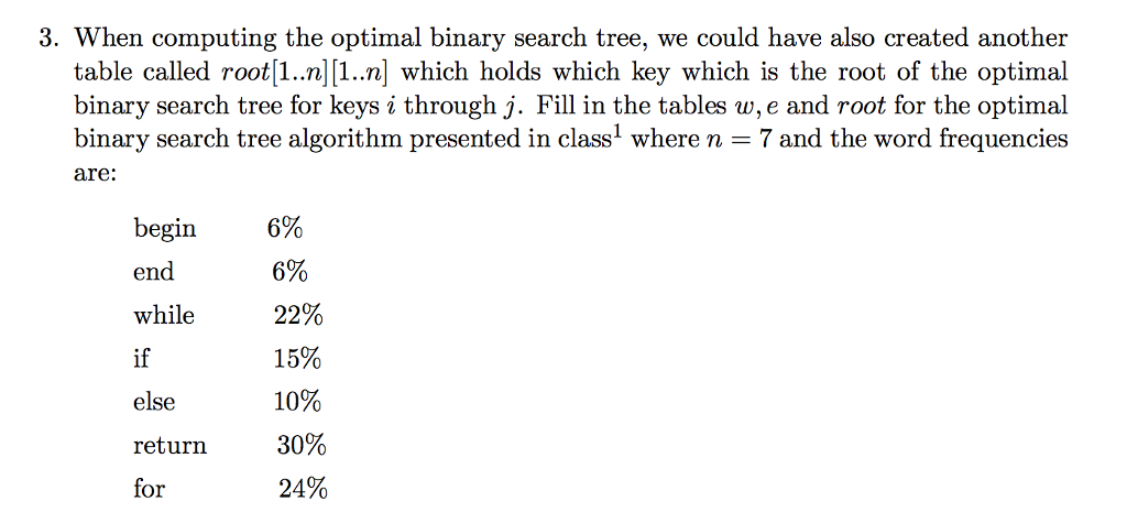 3. When computing the optimal binary search tree, we | Chegg.com