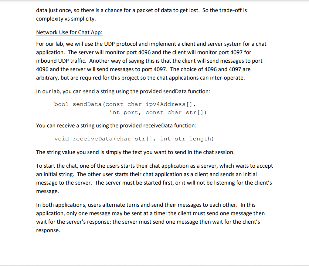 Solved I need help Network used for a chat app using | Chegg.com