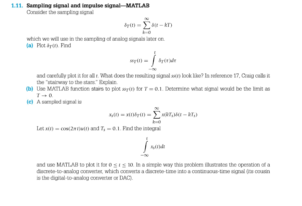 Solved 1.11. Sampling signal and impulse signal—MATLAB | Chegg.com