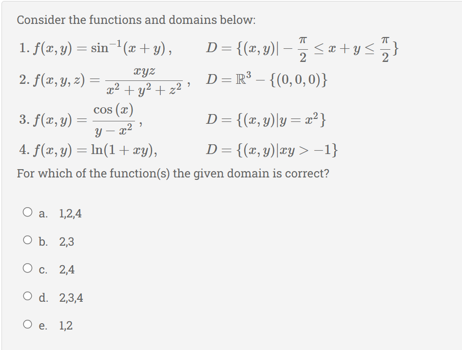 Solved Consider the functions and domains below: 1. | Chegg.com