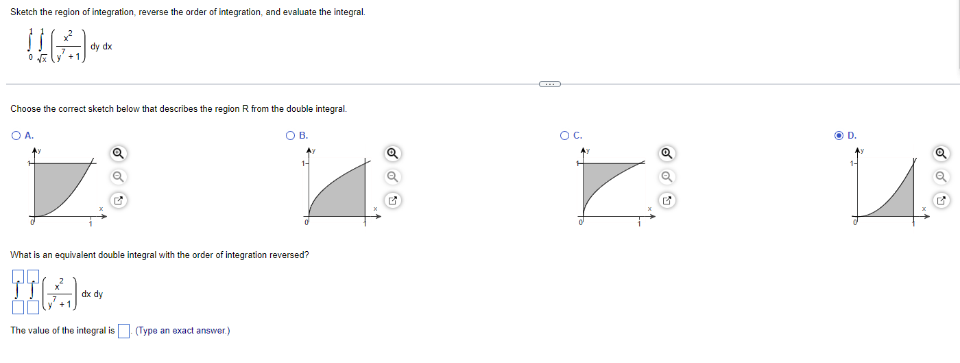 Solved Sketch the region of integration, reverse the order | Chegg.com
