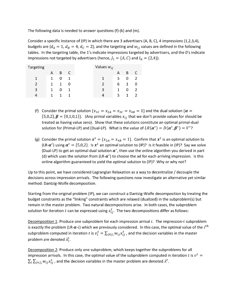 Dantzig-Wolfe Decomposition Exercise Consider the | Chegg.com