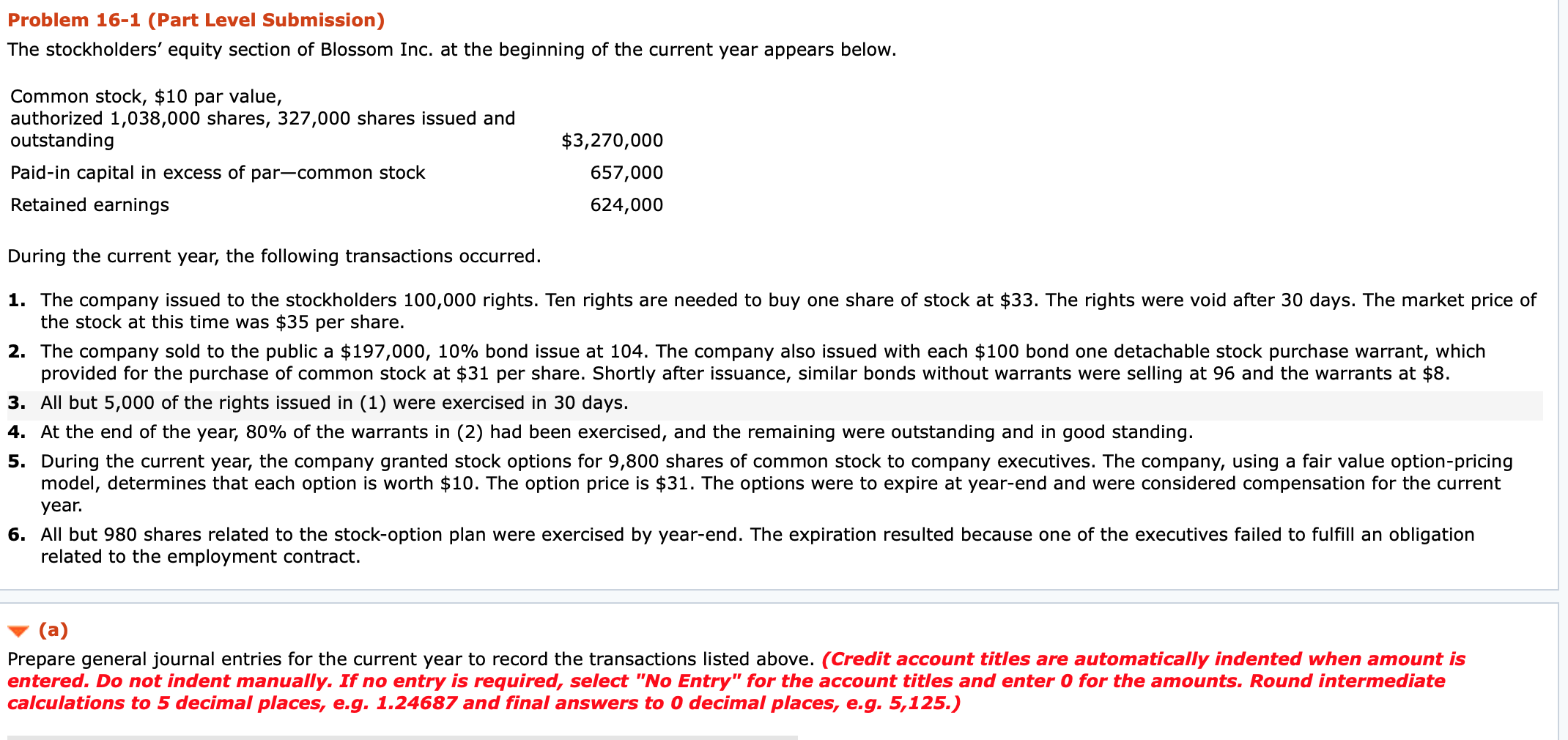 Solved Problem 16-1 (Part Level Submission) The | Chegg.com