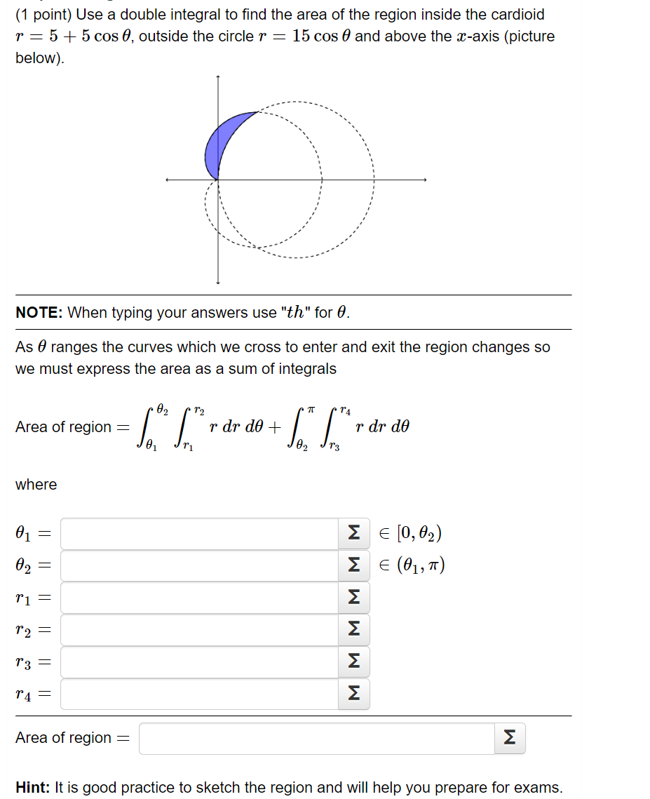 Solved Hw24-double-integrals-in-polar: Problem 4(1 point) | Chegg.com
