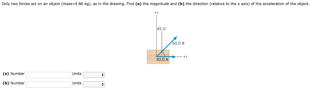 Solved Only two forces act on an object (mass=4.86 kg), as | Chegg.com