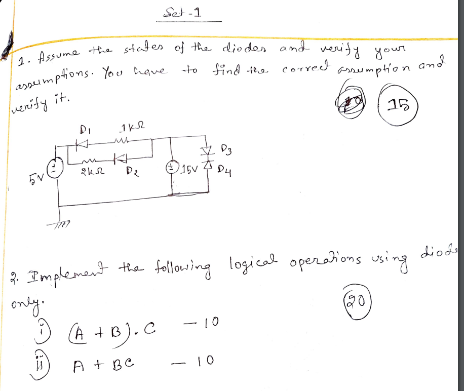 Solved Set-1 1. Assume the states of the diodes and verify | Chegg.com