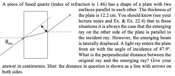 Solved A piece of fused quartz (index of refraction is 1.46) | Chegg.com